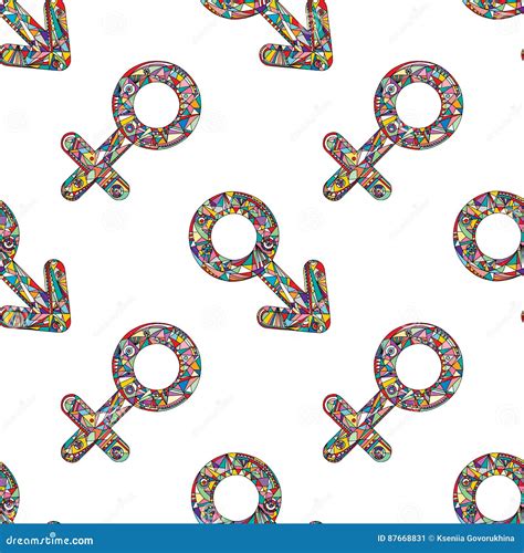 Vector Abstract Male And Female Gender Signs Pattern Hand Drawn Sexual Identity Symbols