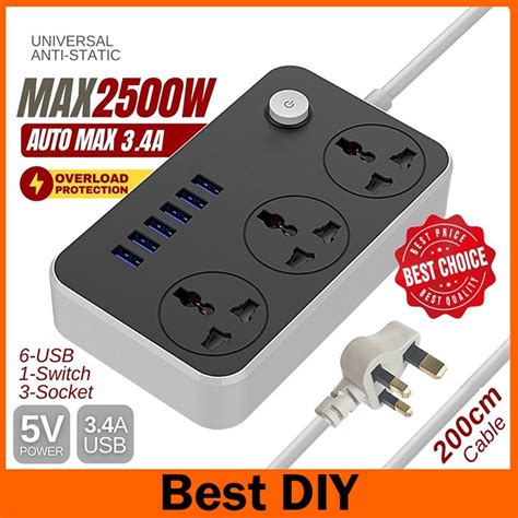 6 Usb Port 3 Universal Power Strip Extension Plug Power Socket Electric Sockets Elektrik Soket