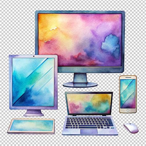 Premium Psd Set Of Different Computer Devices Watercolor Hand On