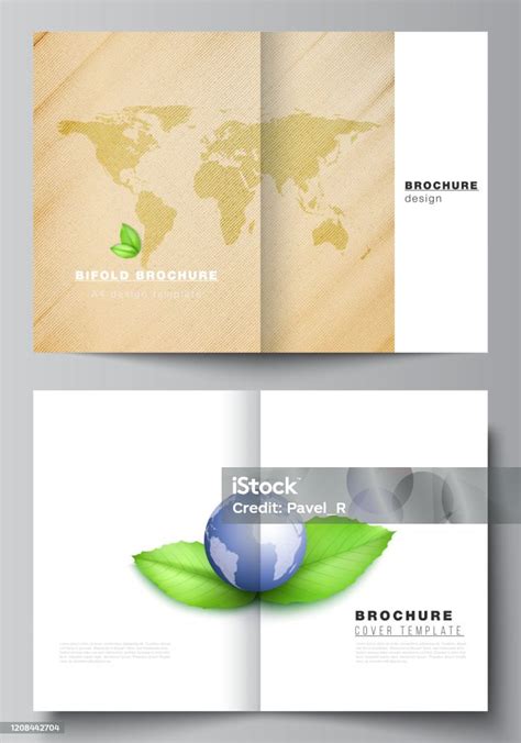 두 개의 A4 형식 커버 모형의 벡터 레이아웃은 양면 브로셔 전단지 커버 디자인 책 디자인 브로셔 커버를위한 디자인 템플릿을 디자인합니다 지구 행성 개념을 저장합니다 지속