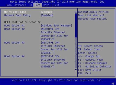 BIOS Boot Menu Selections