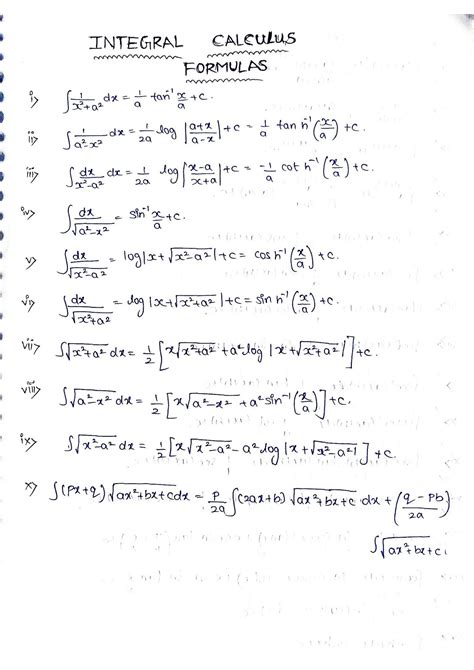SOLUTION Integral Calculus Formulas For Mathmatics Studypool