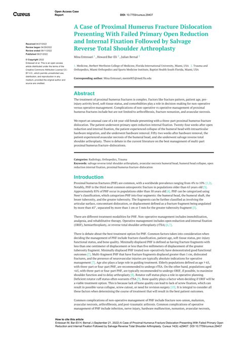 Pdf A Case Of Proximal Humerus Fracture Dislocation Presenting With Failed Primary Open