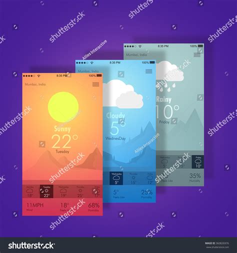 Creative Different Weather Widget User Interface Stock Vector Royalty Free