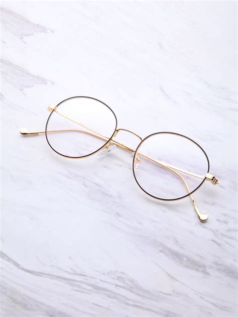 Shop Black And Gold Frame Round Glasses Online Shein Offers Black And
