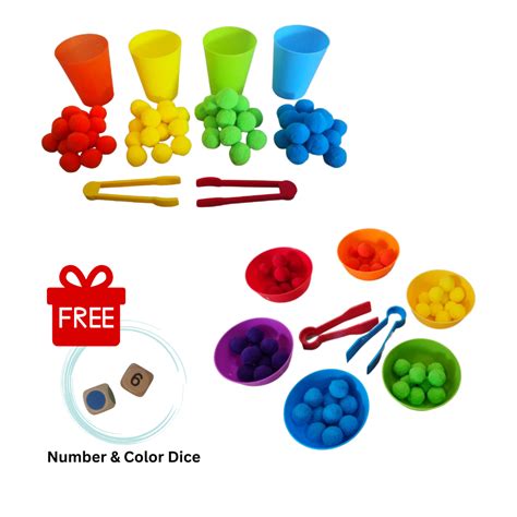 Color Sorting Toys Counting Matching Cup Pom Pom Montessori Activity Shopee Philippines