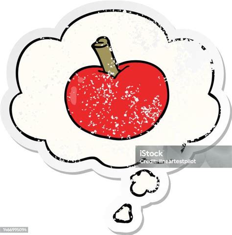 고민 된 낡은 스티커로 생각 거품이있는 만화 사과 0명에 대한 스톡 벡터 아트 및 기타 이미지 0명 과일 귀여운 Istock