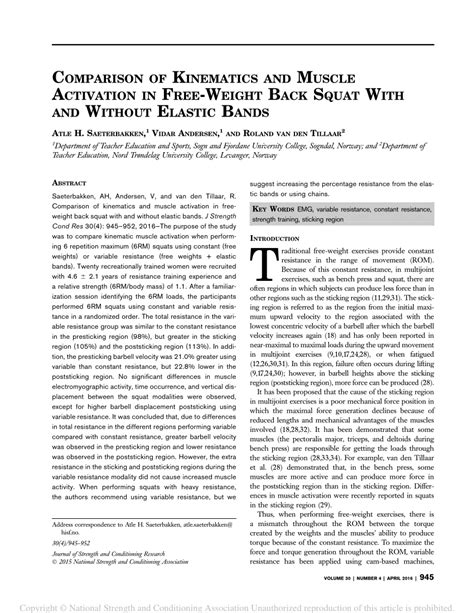 Pdf Comparison Of Kinematics And Muscle Activation In Free Weight Back Squat With And Without
