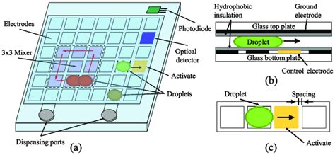 a dmfb a schematic of a dmfb b side view of the 2 d electrode