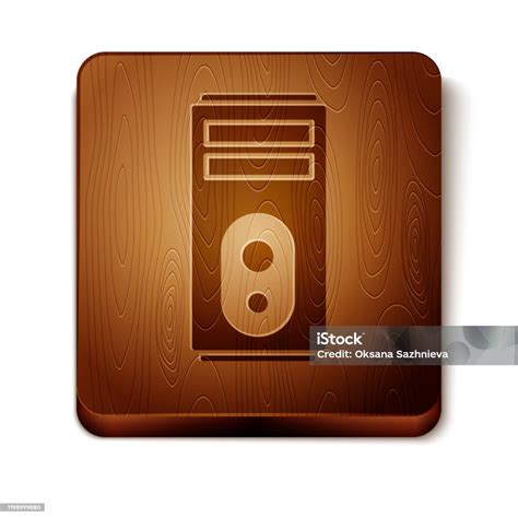 흰색 배경에 격리 된 갈색 컴퓨터 아이콘입니다 Pc 구성 요소 기호입니다 나무 사각형 버튼입니다 벡터 일러스트레이션 0명에 대한 스톡 벡터 아트 및 기타 이미지 Istock