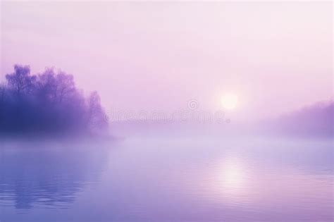 A Mystical River Landscape With A Gradient Sky Blending From A Soft Lavender At The Horizon To A