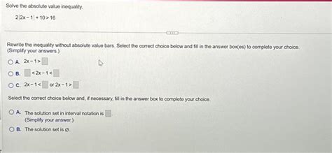 Solved Solve The Absolute Value Inequality 22x 1 10 16