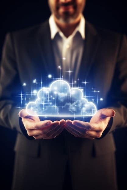 Premium Photo Businessman Hand Holding Cloud Computing Technology Internet Storage Network