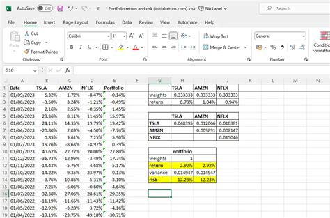 How To Calculate Portfolio Risk And Return In Excel Initial Return