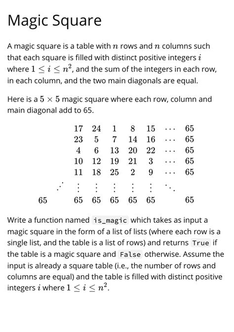 Get Answer Magic Square A Magic Square Is A Table With N Rows And N