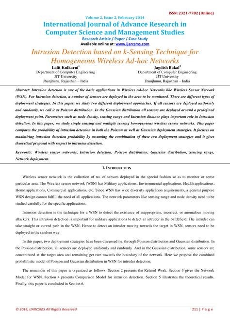 Pdf Intrusion Detection Based On K Sensing Technique For Homogeneous Wireless Ad Hoc Networks