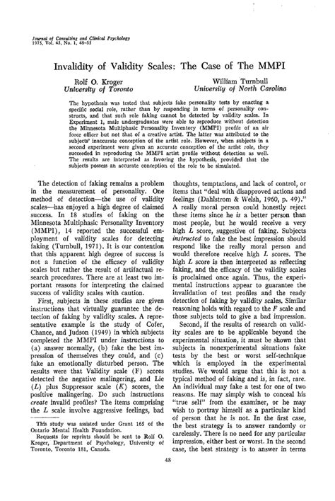 Pdf The Invalidity Of Validity Scales The Case Of The Mmpi