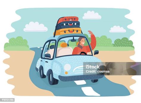 기계에 타고 행복 한 여자는 차에 타고 벡터 만화 스타일의 일러스트 레이 션 수송에 대한 스톡 벡터 아트 및 기타 이미지 수송 교통 귀여운 Istock