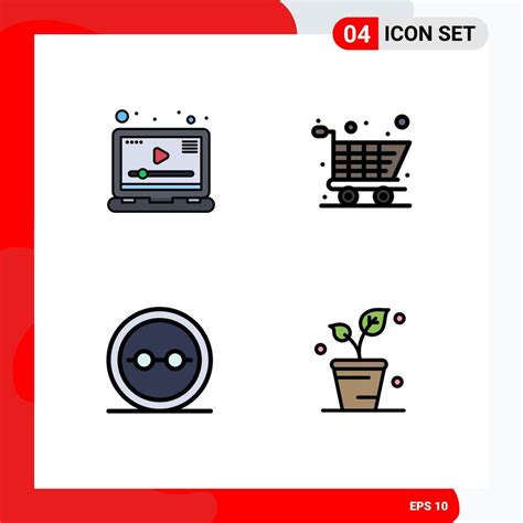 User Interface Pack Of 4 Basic Filledline Flat Colors Of Media Geek Marketing Shopping Lenses