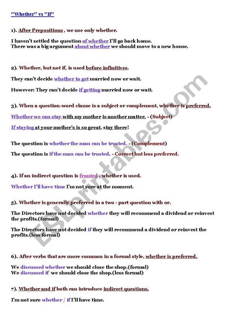 Whether Vs If Esl Worksheet By Amparias