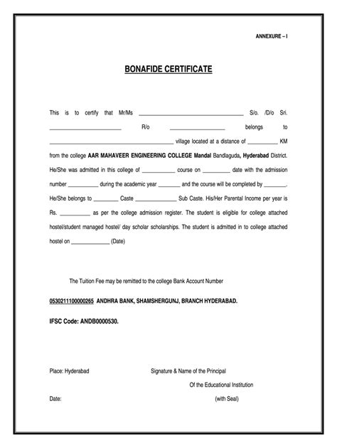 Bonafide Certificate For Labour Scholarship Fill Out And Sign Online