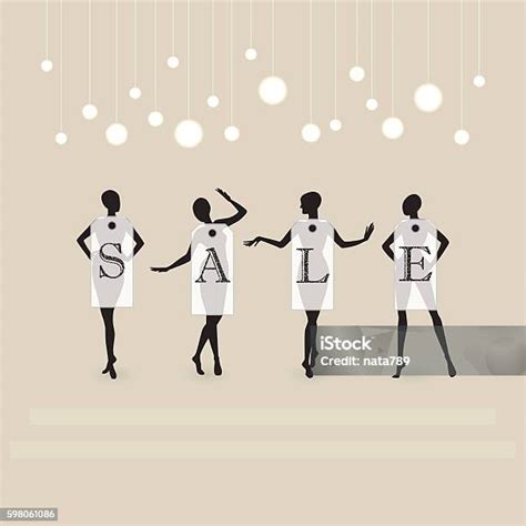 Vetores De Quatro Bonecos Usando Etiquetas Com Sale Vetor E Mais