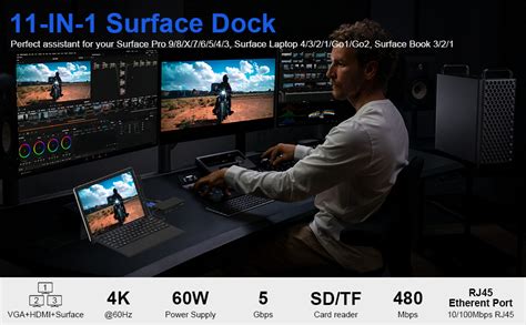 Surface Dock Triple Displays 11 In 1 Surface Docking Station With Hdmi Vga Ethernet For