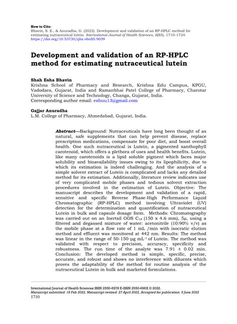 Pdf Development And Validation Of An Rp Hplc Method For Estimating