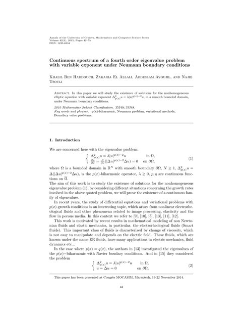 Pdf Continuous Spectrum Of A Fourth Order Eigenvalue Problem With Variable Exponent Under
