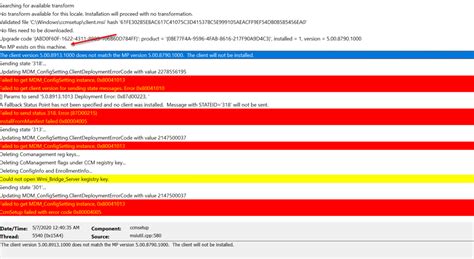 failed to install configmgr client the client version does not match