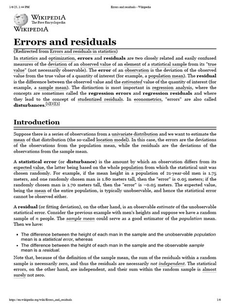 Errors And Residuals Wikipedia Pdf Errors And Residuals Mean