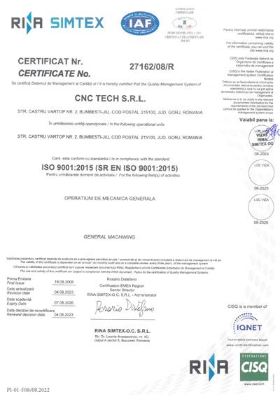 Cnc Tech 9001 Certificat Rina Cnc Tech