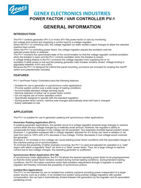 Dg To Grid Synchronisation Controller Genex Pv 1 Pdf Electric Motor Electric Generator
