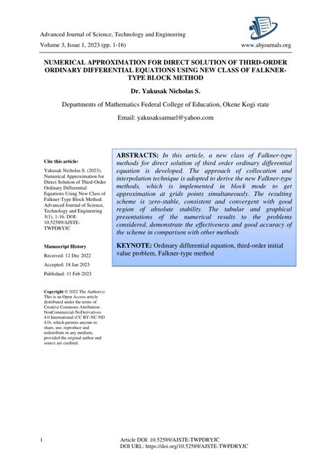 pdf numerical approximation for direct solution of third order