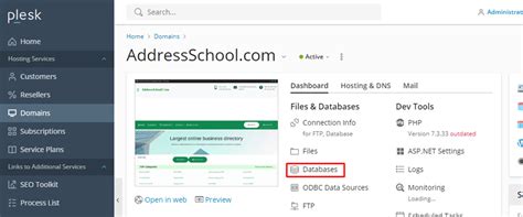 how to use plesk to take a backup of the database