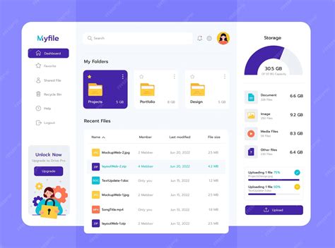 Dashboard Ui Files Management Template Design Premium Vector