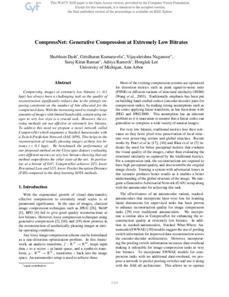 Pdf Compressnet Generative Compression At Extremely Low Bitrates