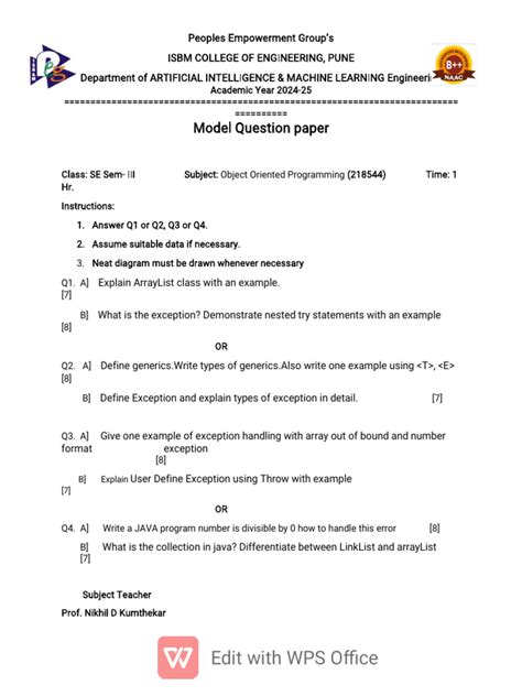 Oop Model Question Paper 1 Pdf