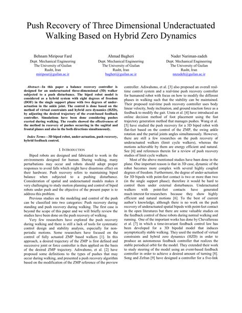 pdf push recovery of three dimensional underactuated walking based on