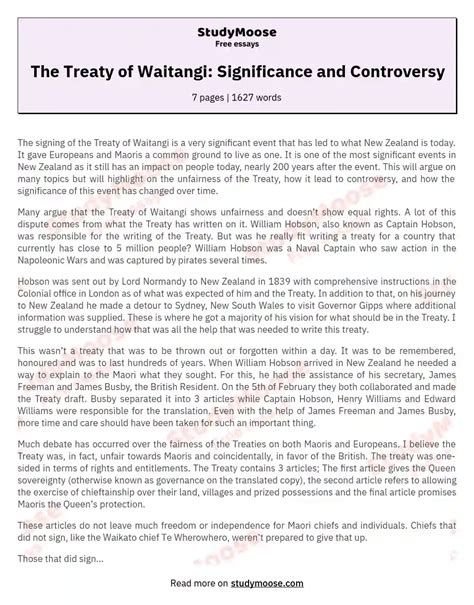 The Treaty Of Waitangi Significance And Controversy Free Essay Example