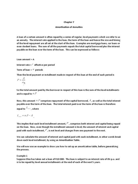 Chapter 7 Amortisation Of Annuities Pdf Loans Interest