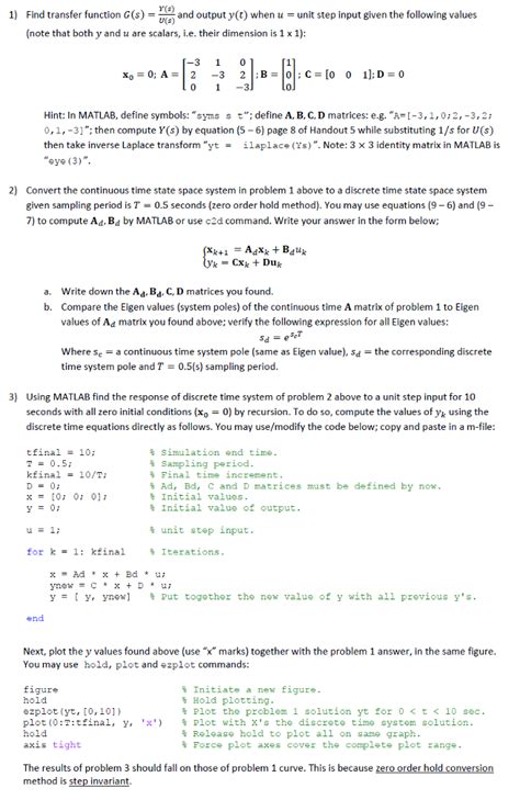 Find Transfer Function G S Y S U S And Output Chegg