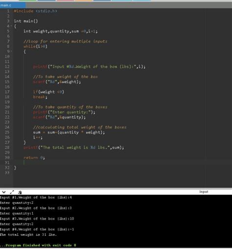 Using C Language Write A Program That Computes The Total Weight Of A