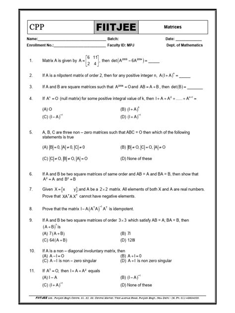 Matrices Solutions Pdf Matrix Mathematics Mathematical Objects