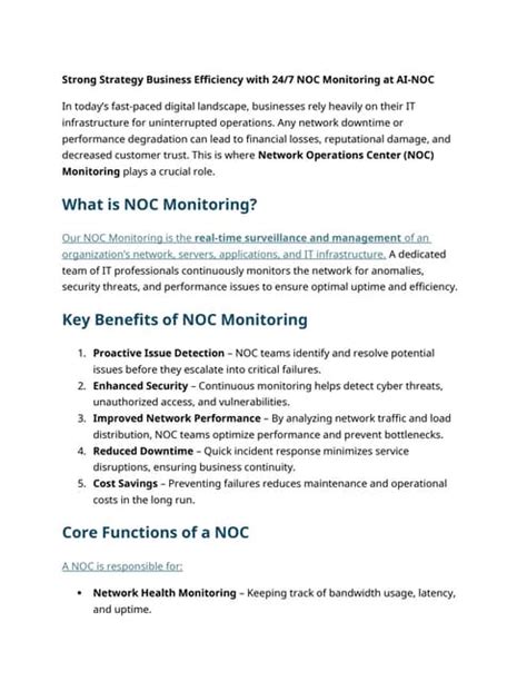 Strong Strategy Business Efficiency With 24 7 Noc Monitoring At Ai Noc Docx