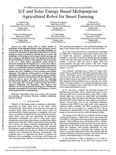 Iot And Solar Energy Based Multipurpose Agricultural Robot For Smart Farming Download Free Pdf