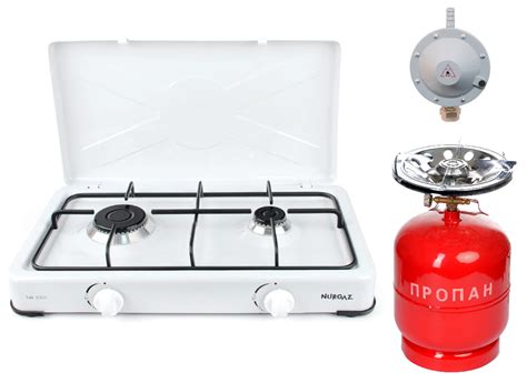 ᐉ Плита газова настільна Nurgaz Ng 3006 2 х конфоркова з газовим балоном Кепмінг 8 л і газовим