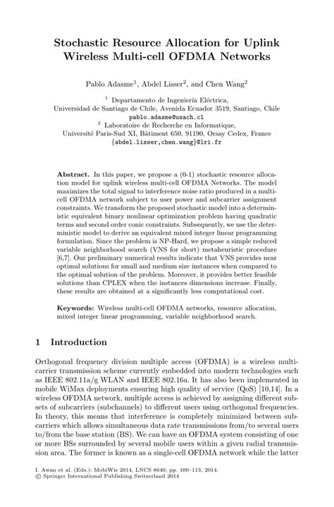 Pdf Stochastic Resource Allocation For Uplink Wireless Multi Cell