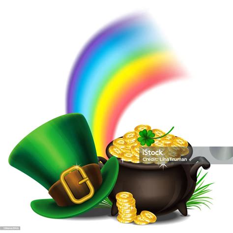 세인트 패트릭의 날 상징 금의 냄비와 레프레툰 모자 성 패트릭의 날 배경 마법의 보물 벡터 그림입니다 꿈의 실현에 대한 스톡 벡터 아트 및 기타 이미지 Istock