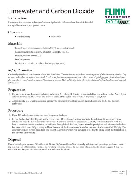 Limewater And Carbon Dioxide Lab Activity